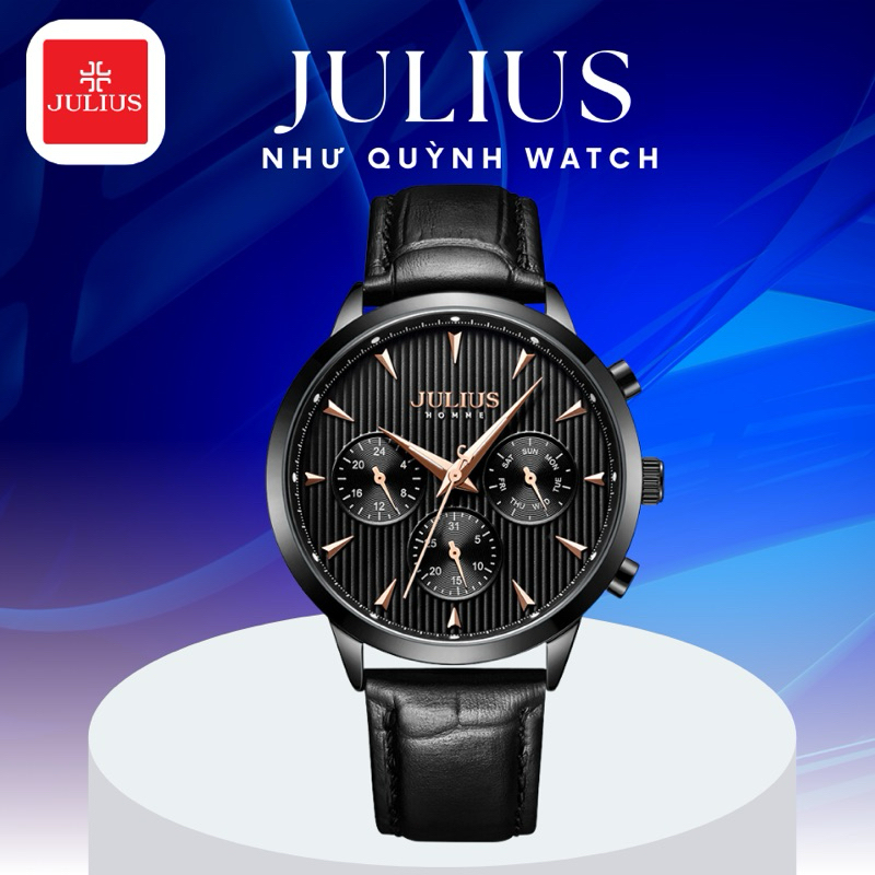 Đồng Hồ Nam JAH-107 Julius Homme Hàn Quốc Mặt size 4,1cm Dây Da (Đen ...