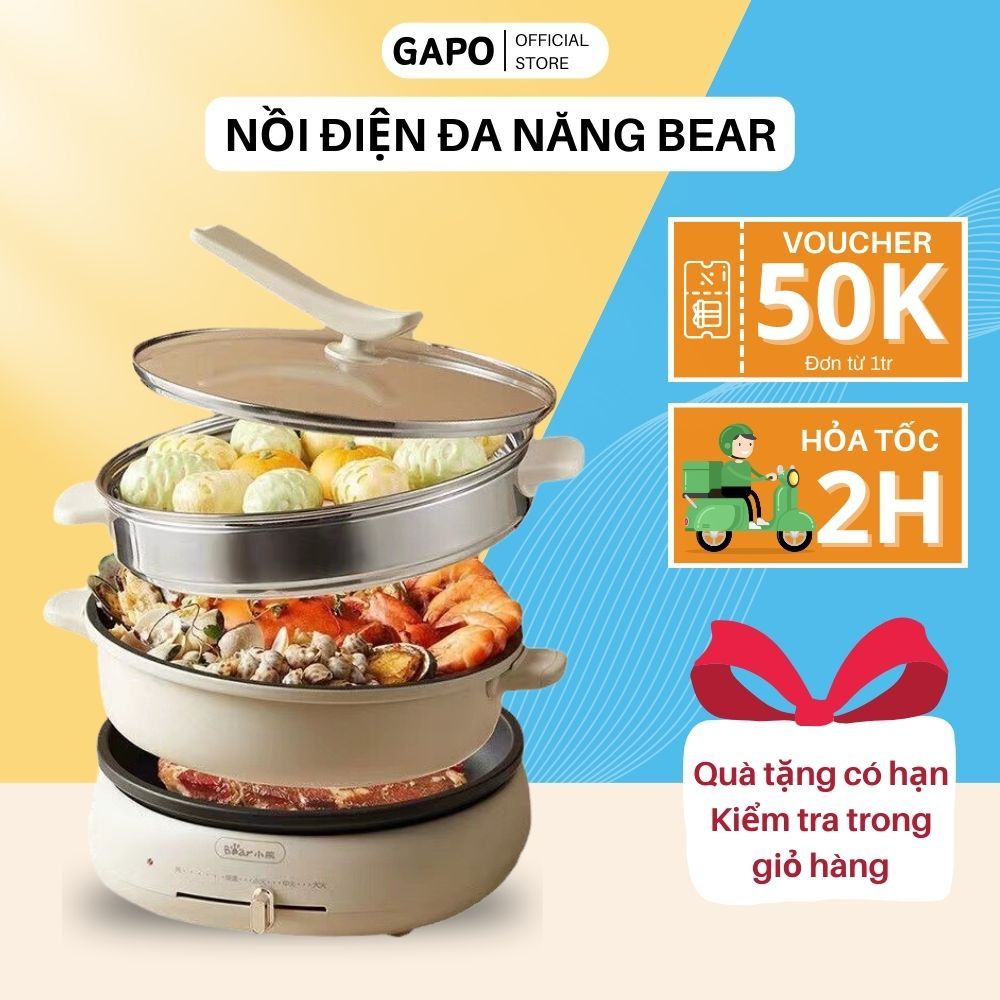 Nồi Lẩu Điện Bear, Nồi Lẩu Đa Năng 4 lít 1500W Tặng Kèm Khay Hấp Dùng ...