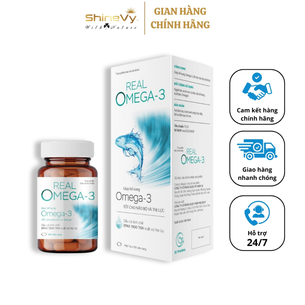Thực phẩm bảo vệ sức khỏe Real Omega-3 100 viên nang giúp bổ sung Omega ...