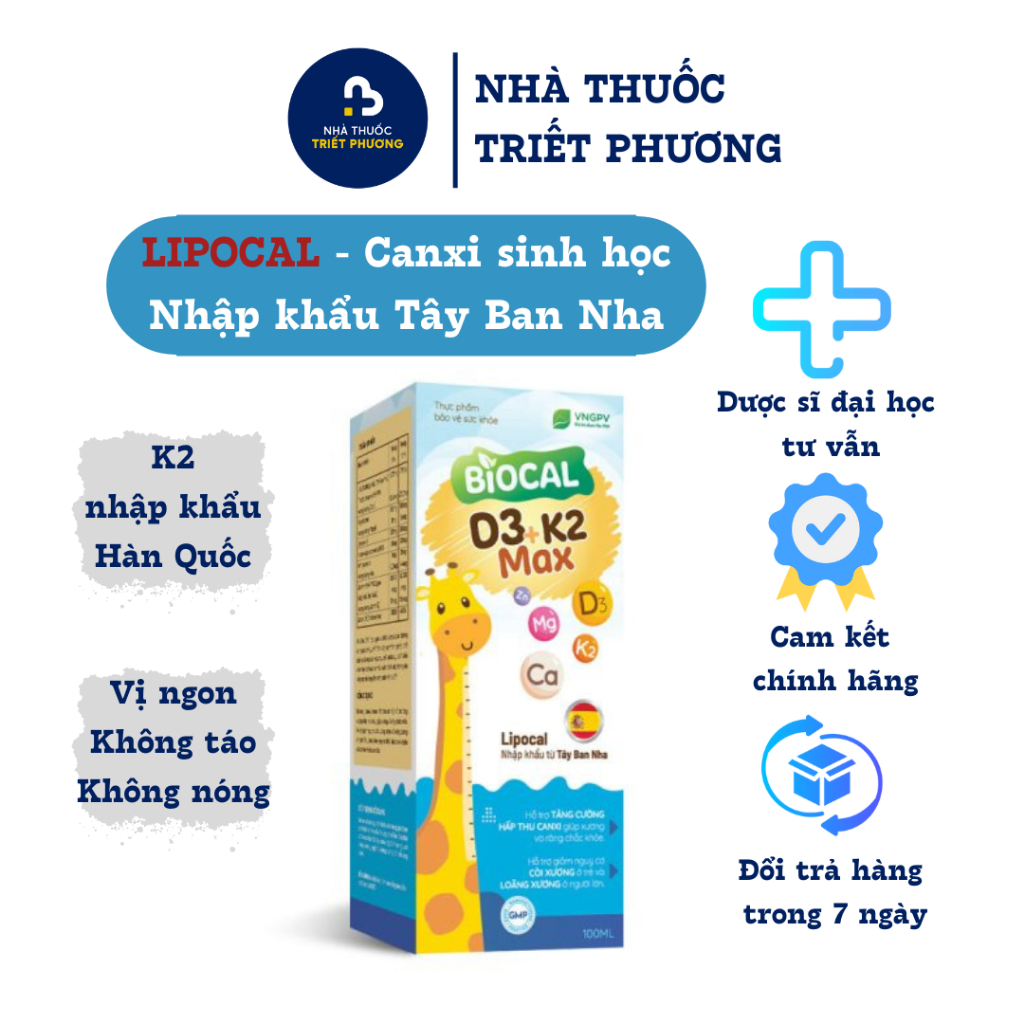 Canxi cho bé Biocal D3K2 Max phát triển chiều cao tối ưu. Bổ sung Canxi hữu cơ sinh học - Lọ ...