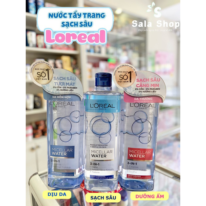 Nước tẩy trang Loreal L'Oreal 3-in-1 Micellar Water 400ml | Shopee Việt Nam