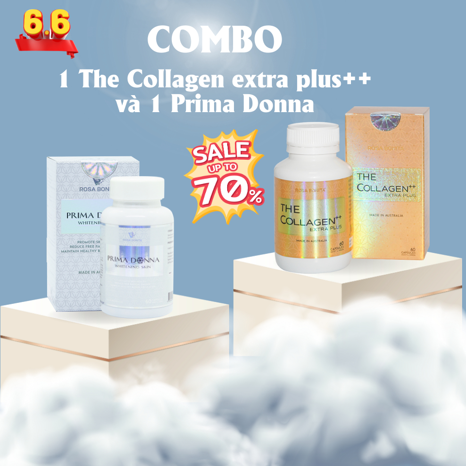 Combo 1 Hộp viên uống the collagen extra plus++ và 1 Hộp viên uống mờ nám Prima Donna hộp 60 ...