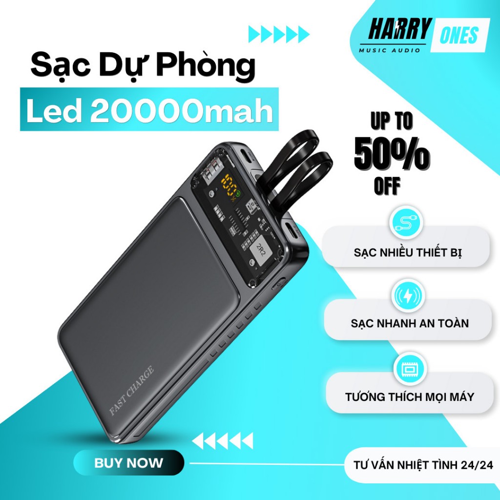 Sạc dự phòng sạc nhanh 5S.Pace VS7 30000mAh chính hãng - Màn hình LED, Pin siêu trâu, có sẵn 2 ...