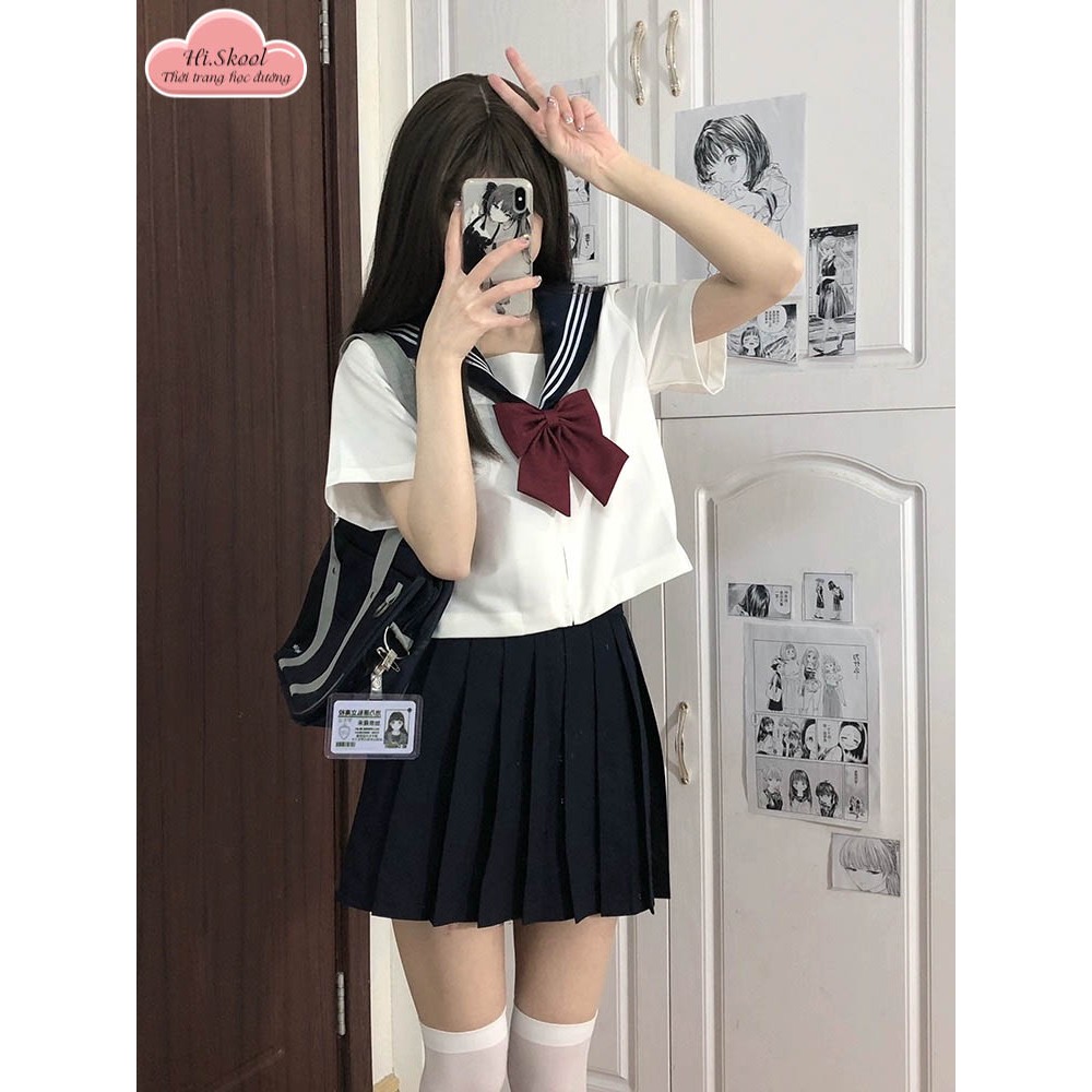 Set áo váy thuỷ thủ cosplay tay dài tay kèm nơ/ Seifuku JK phong cách ...