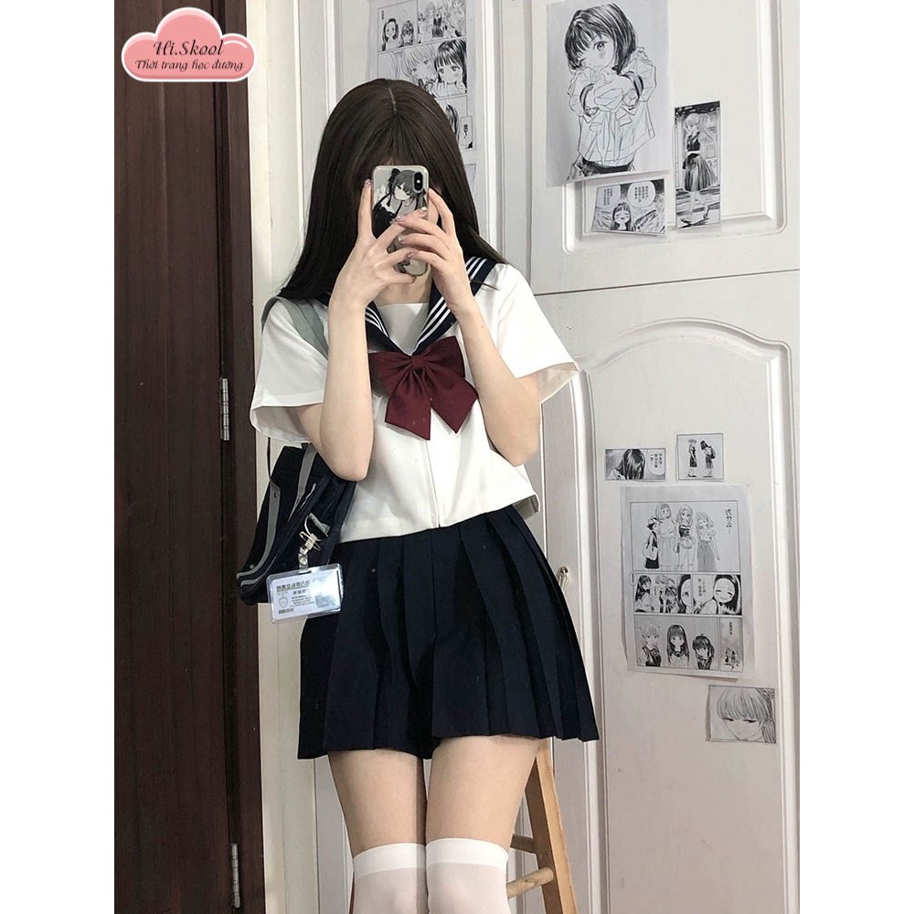 Set áo váy thuỷ thủ cosplay tay dài tay kèm nơ/ Seifuku JK phong cách ...