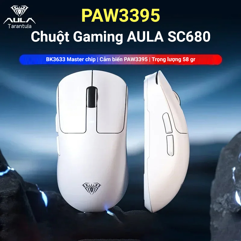 Chuột gaming AULA SC680 - Cảm biến PAW3395 - 26000 DPI - 3 Mode Kết nối ...