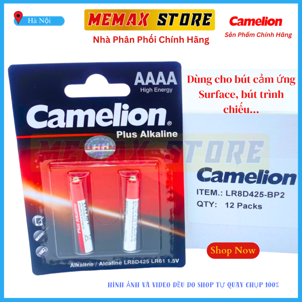 Vỉ 2 Viên Pin AAAA (4A) 1.5V Alkaline LR8D425 - LR61, Dùng cho bút cảm ...