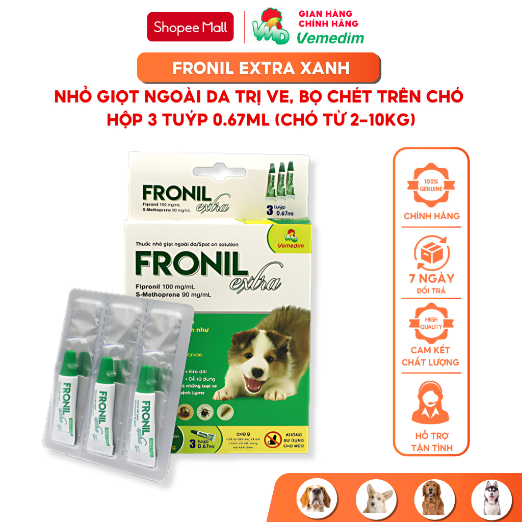 Vemedim Fronil extra dùng ngoài da giúp diệt ve, bò chét cho chó từ 2 ...