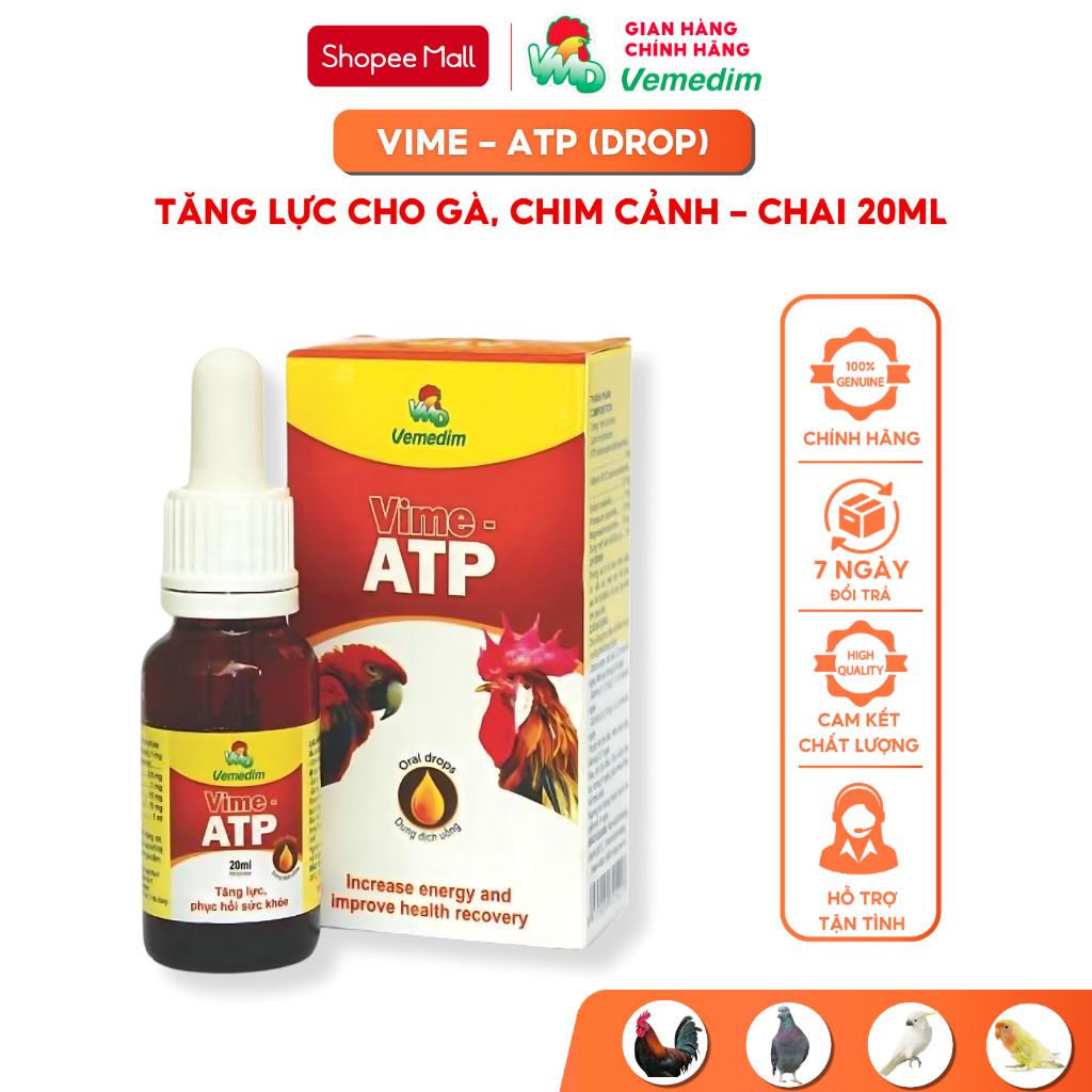 Vemedim Vime ATP drop cung cấp vitamin tăng lực cho gà đá, chim gà cảnh ...