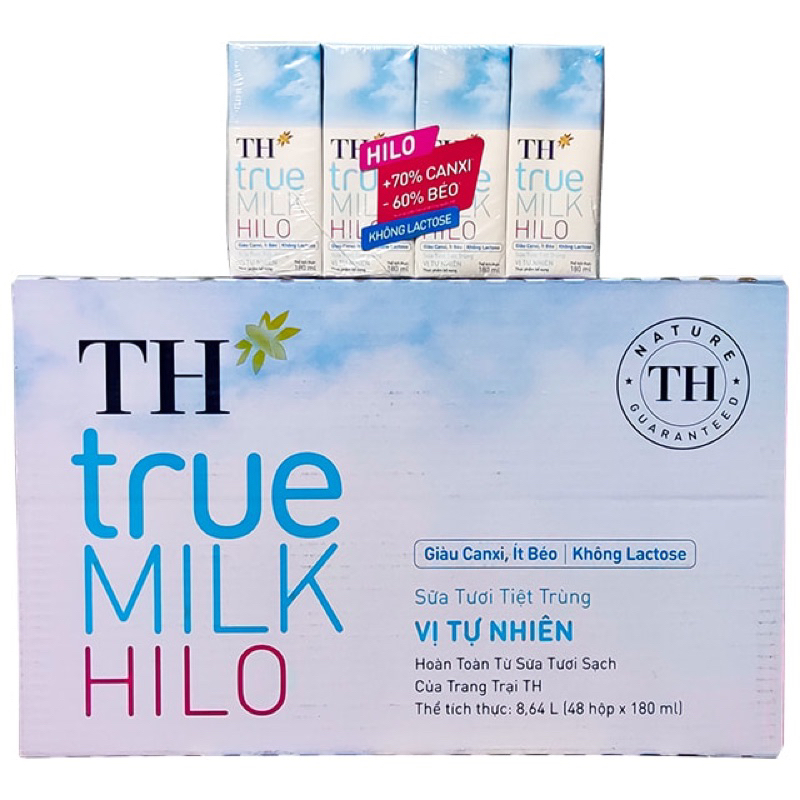 Thùng 48 hộp sữa tươi tiệt trùng Vị Tự Nhiên TH true MILK HILO 180 ml ...