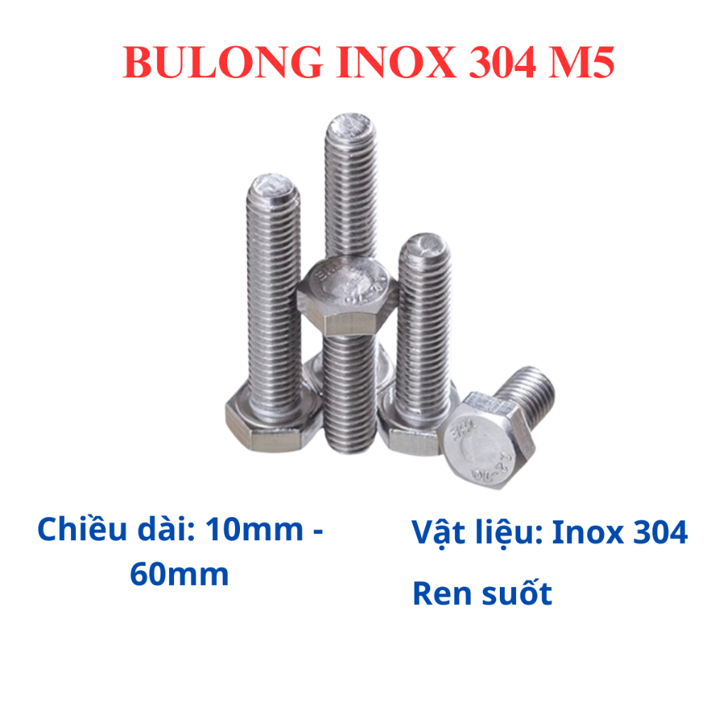 Bulong inox 304 M5, bulong lục giác ngoài (10mm-60mm) (set gồm 1bulong + 1 tán) | Shopee Việt Nam