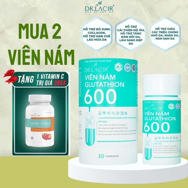 Viên uống trắng da Glutathione 600 mẫu mới, glutathione plus Dr Lacir, viên uống mờ nám, mờ thâm ...