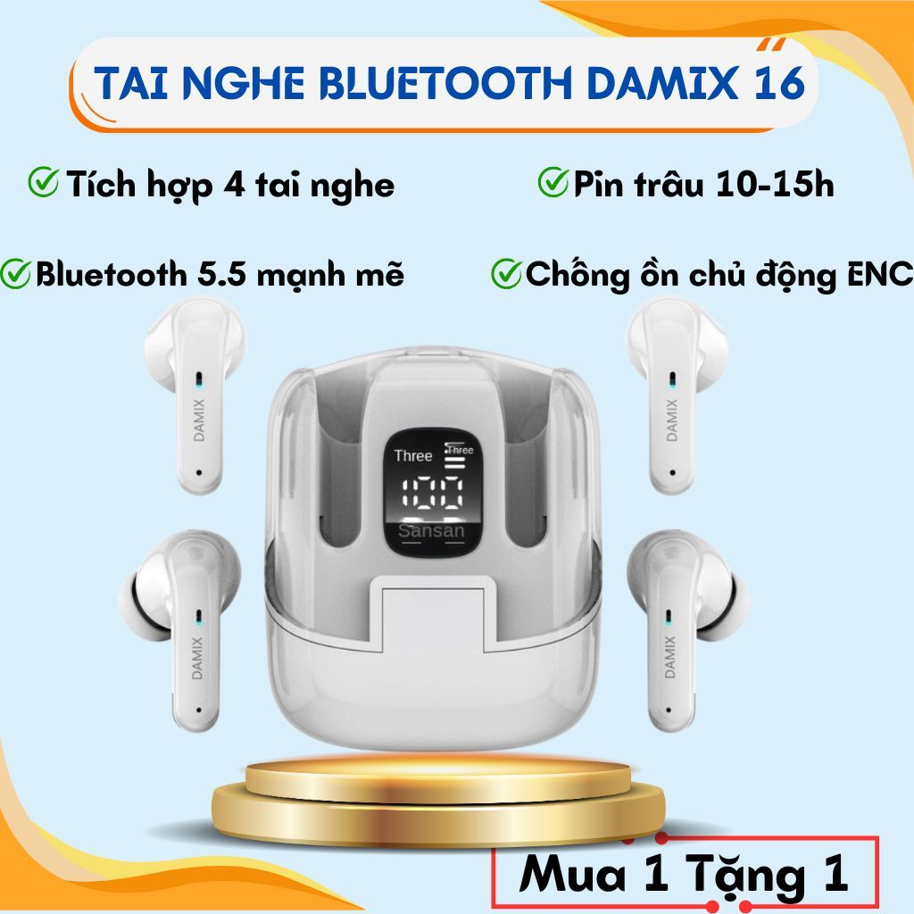 Tai nghe bluetooth DAMIX 16 không dây chống ồn chủ động ENC, tai nghe nhét tai âm thanh tốt pin ...