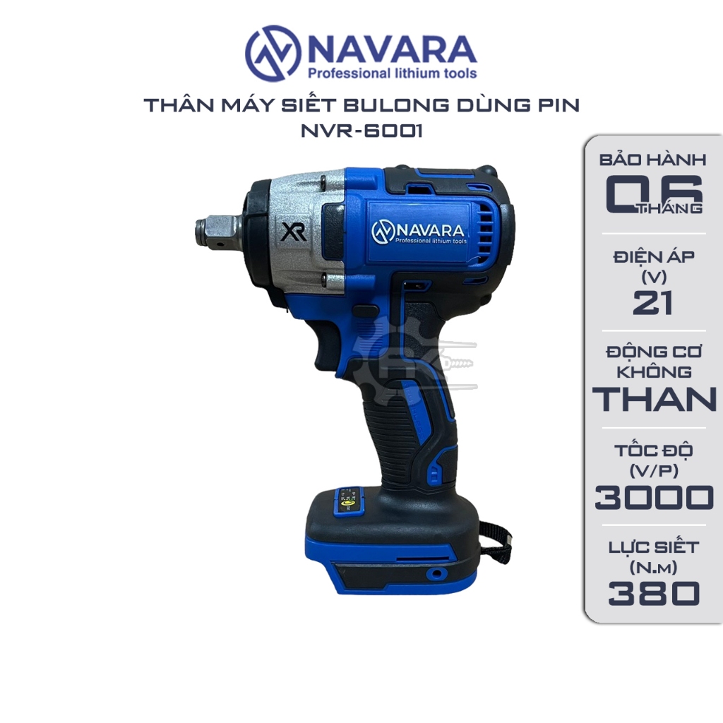 Thân máy siết bulong pin Navara 6001, Động cơ Không chổi than, Lực siết ...