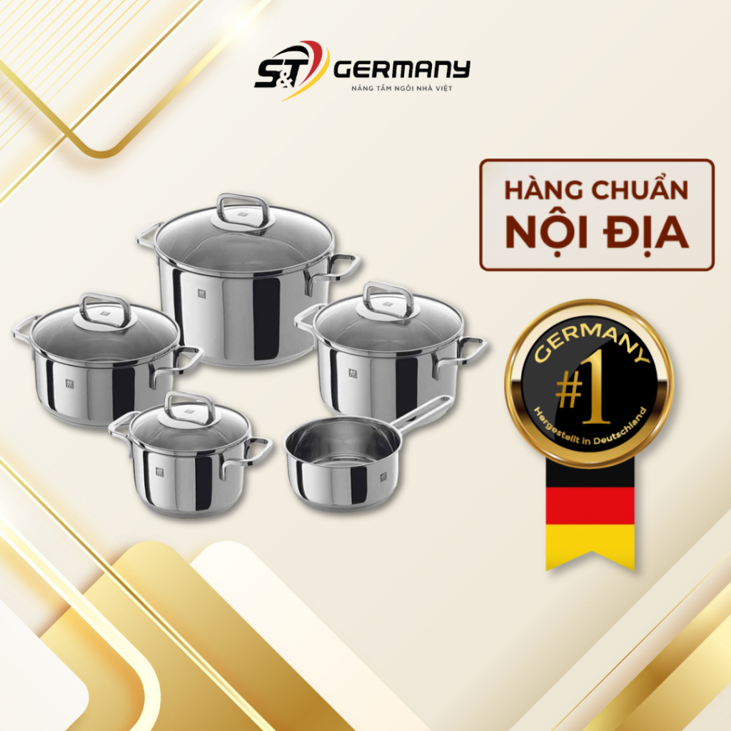 HCM Bộ nồi ZWILLING Quadro 5 món vung kính nội địa Đức, Bộ Xoong Nồi ...