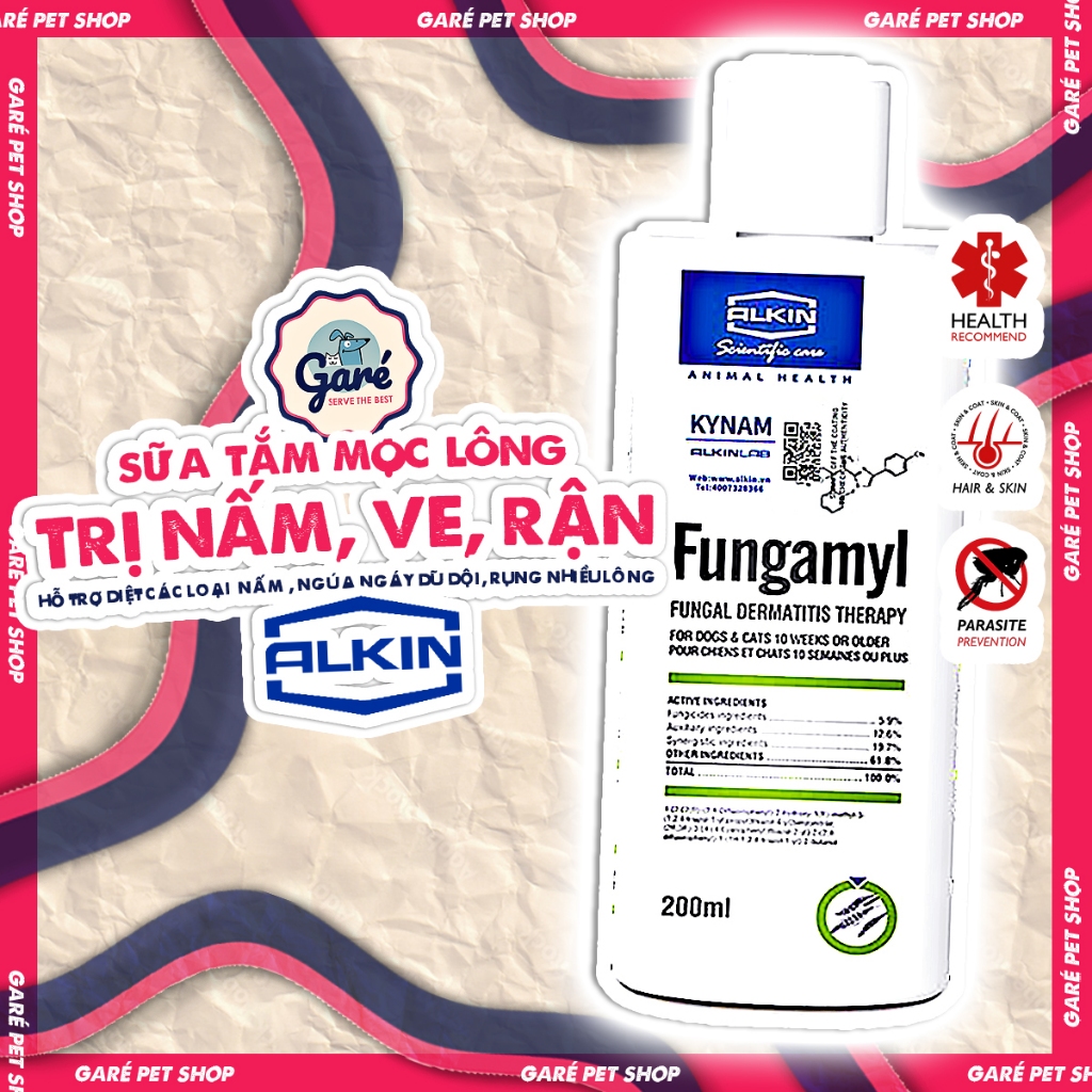 Sữa tắm Fungamyl đặc hiệu nấm hỗ trợ mọc lông, trị ve, rận, bọ chét ...