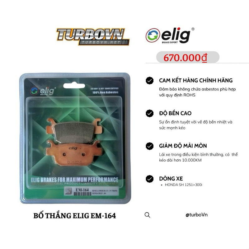 Bố thắng Elig EM-164 HONDA SH 1251>300i | Shopee Việt Nam