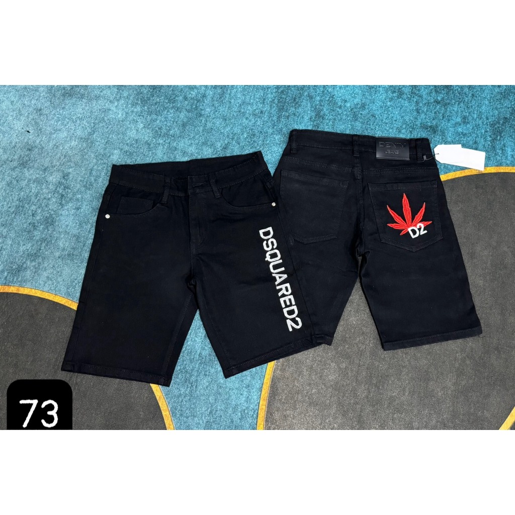 Quần short jean nam DSQ Đen thêu lá phong đỏ sau túi D2 Phong cách sang ...