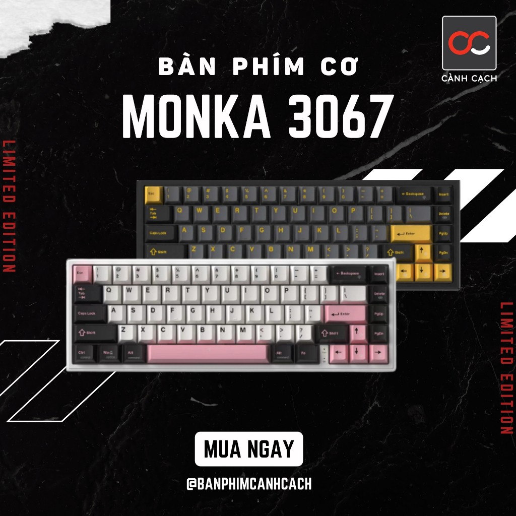 Bàn phím cơ monka 3067 V2 PRO không dây mạch xuôi led rgb không dây ...