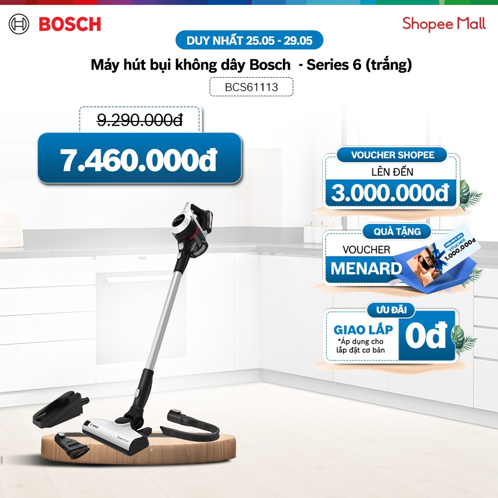 [Nhập ELJBP255 giảm 10% tối đa 3TR] Máy hút bụi không dây Bosch BCS61113 - Series 6 (trắng đen ...