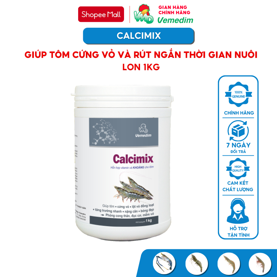 Vemedim Calcimix tôm, hỗn hợp vitamin, canxi, photpho và khoáng cho tôm ...