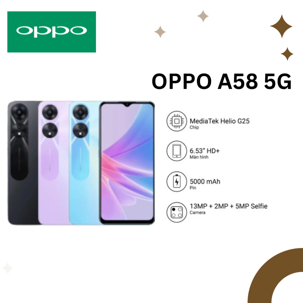 OPPO A58 5G 8GB RAM + 256GB ROM LTE - Bảo hành 1 năm Điện thoại thông ...