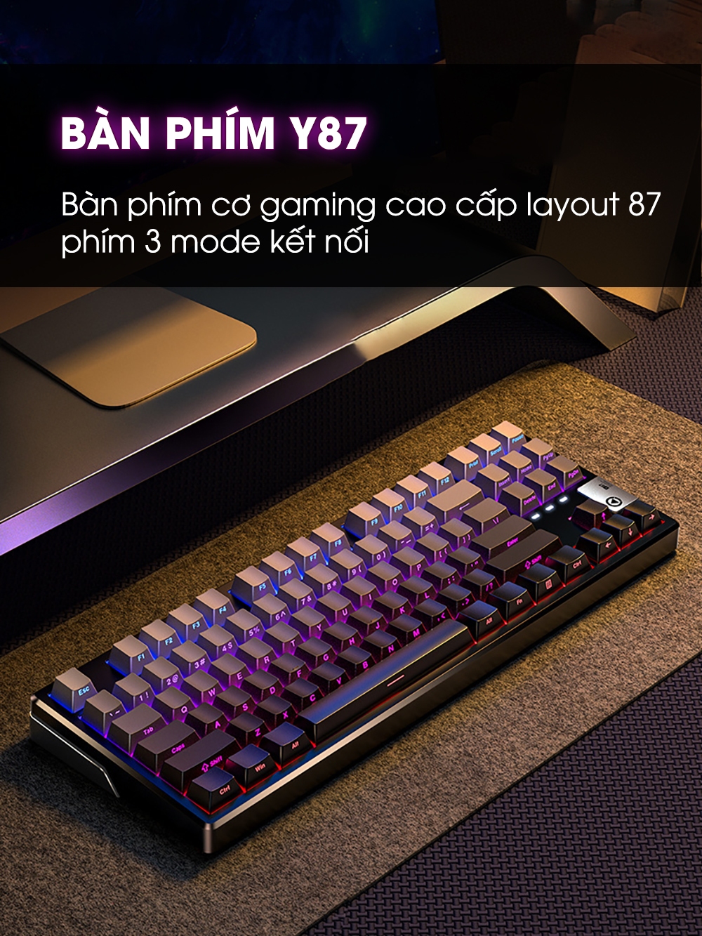 Bàn phím cơ gaming SIDOTECH Y87 không dây bluetooth 3 mode hotswap 5 ...
