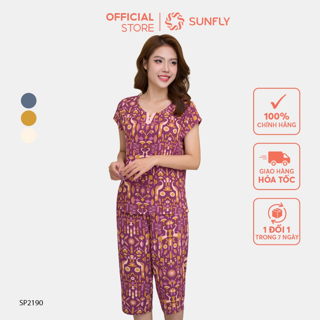 Đồ bộ mặc nhà nữ SUNFLY chất lanh ht độc quyền dáng áo cộc quần ngố ...