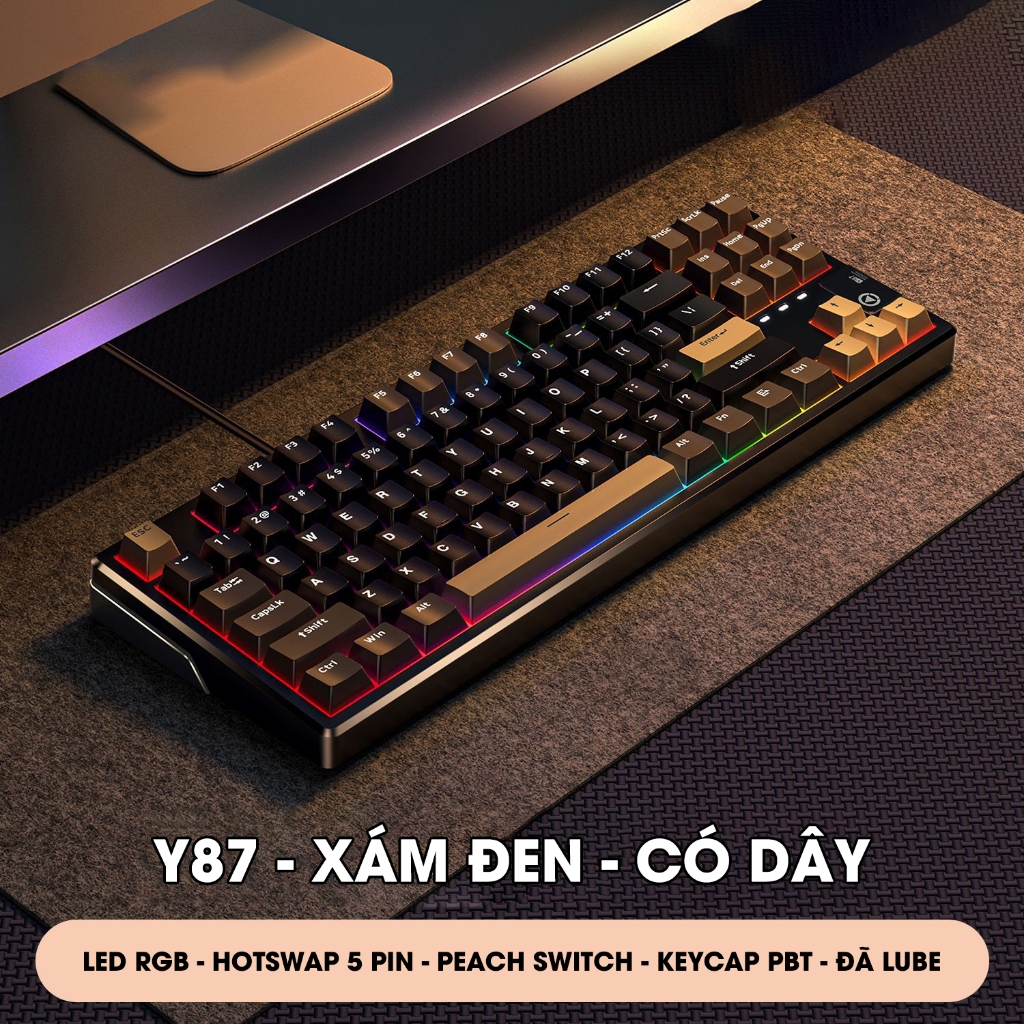 Bàn phím cơ gaming SIDOTECH Y87 không dây bluetooth 3 mode hotswap 5 pin tkl87 led rgb keycap ...