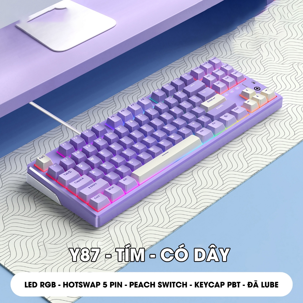 Bàn phím cơ gaming SIDOTECH Y87 không dây bluetooth 3 mode hotswap 5 pin tkl87 led rgb keycap ...