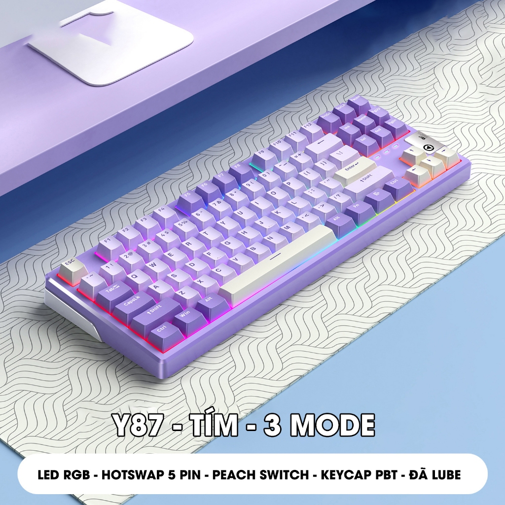 Bàn phím cơ gaming SIDOTECH Y87 không dây bluetooth 3 mode hotswap 5 pin tkl87 led rgb keycap ...