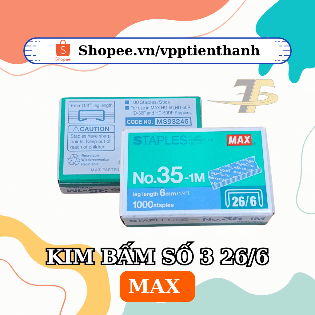 2 hộp kim bấm số 3 (26/6) MAX - Ghim bấm số 3. No.35-1M | Shopee Việt Nam