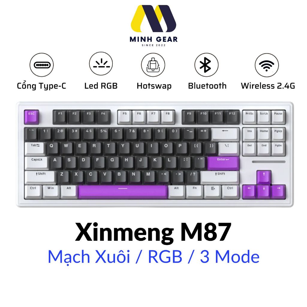 Bàn Phím Cơ Không Dây Xinmeng M87 Có Hotswap, Mạch Xuôi, Kết Nối 3 Mode ...