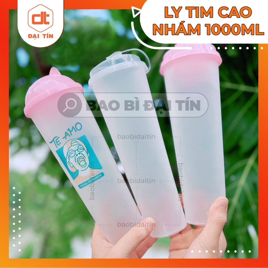 SET 50 Ly/Cốc Tim Nhám Cao 1000ml/ 1 Lít, Ly Tim Cao 1 Lít KÈM NẮP, ly ...