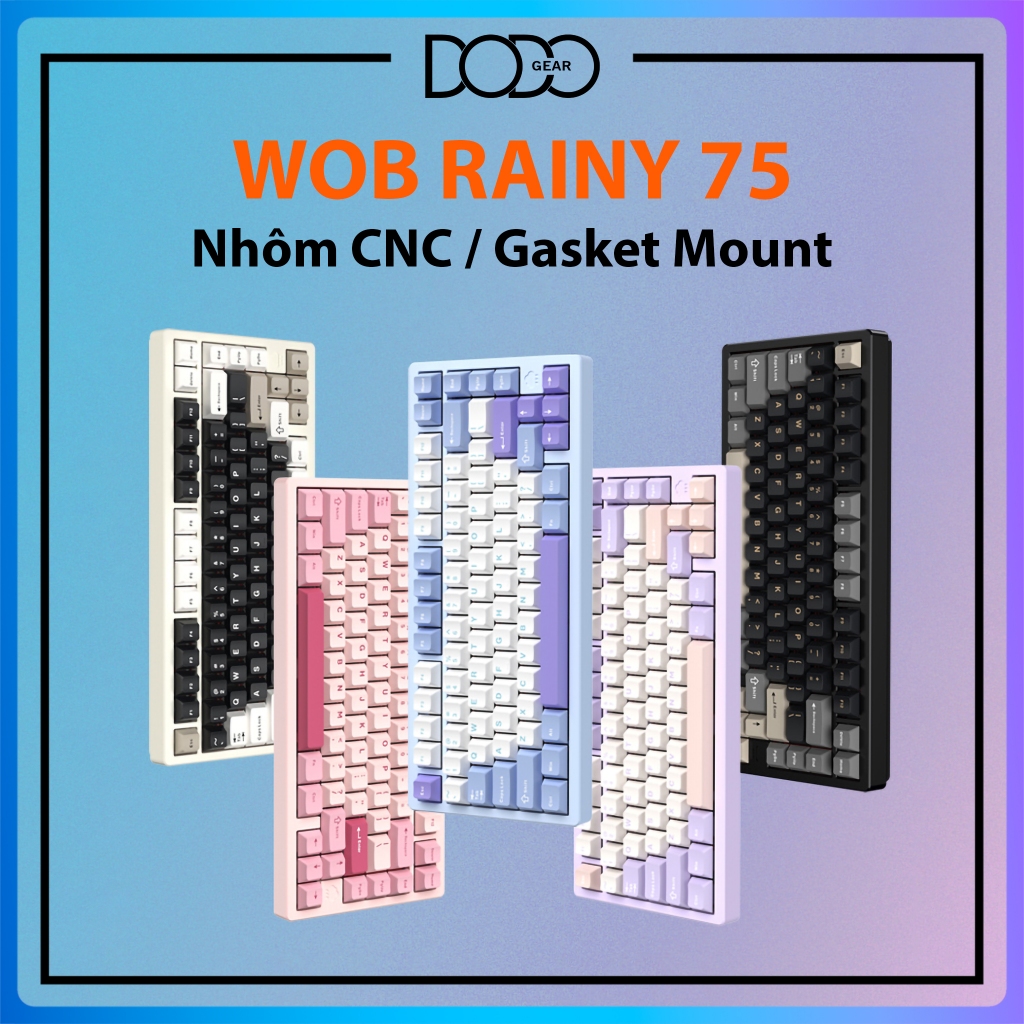 Bàn phím cơ Rainy 75 vỏ nhôm CNC led RGB gasket mount mạch xuôi hotswap ...