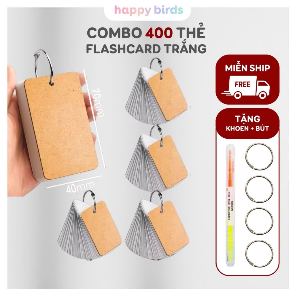 Flashcard Combo 400 thẻ học từ vựng giấy trắng dày card ghi nhớ học từ ...