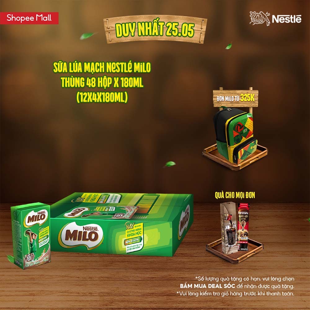 Thùng 48 hộp sữa lúa mạch Nestlé MILO x 180ml (12x4x180ml) | Shopee ...