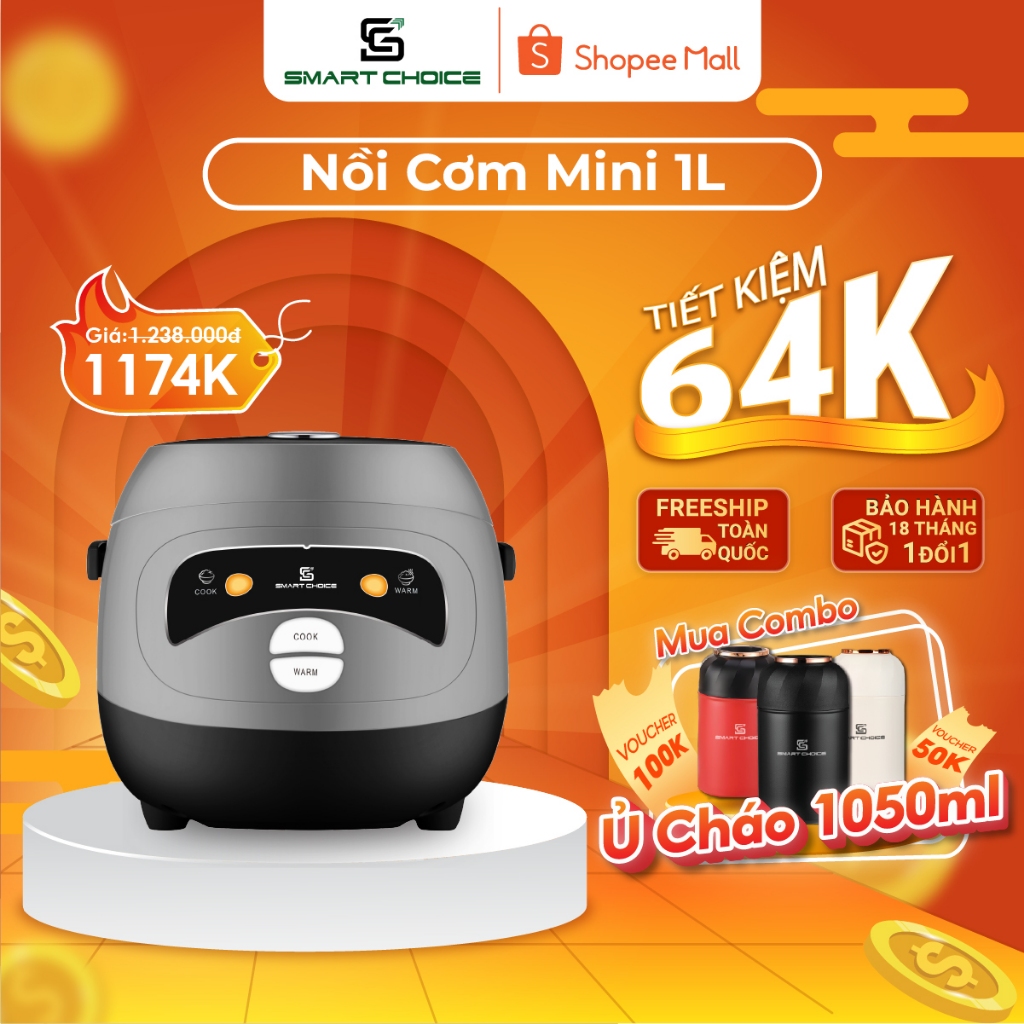 Nồi Cơm Điện 1L SmartChoice SCG-RC002 350W, Nồi Cơm Mini Lòng Nồi Phủ ...