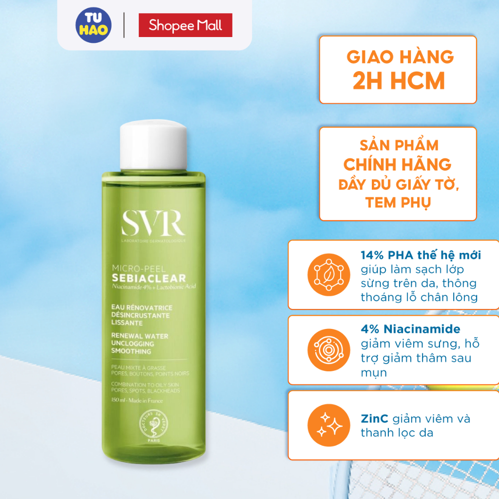 Toner SVR Sebiaclear Micro Peel nước cân bằng da dầu, mụn 150ml ...