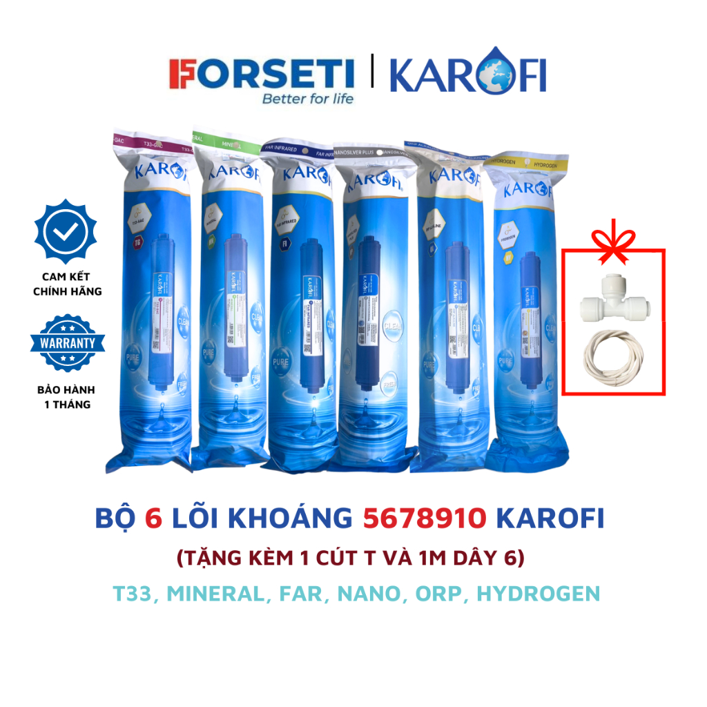 Combo 6 lõi khoáng Karofi 5678910 (T33, Mineral, Far, Nano, Orp, Hydrogen) lắp máy O-P1310 ...