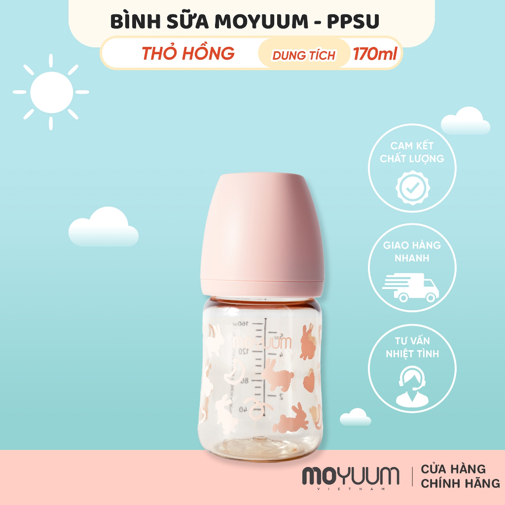 Bình sữa PPSU Moyuum All-in-one - Họa tiết Thỏ Hồng - 170ml - Kèm núm số 1 | Shopee Việt Nam