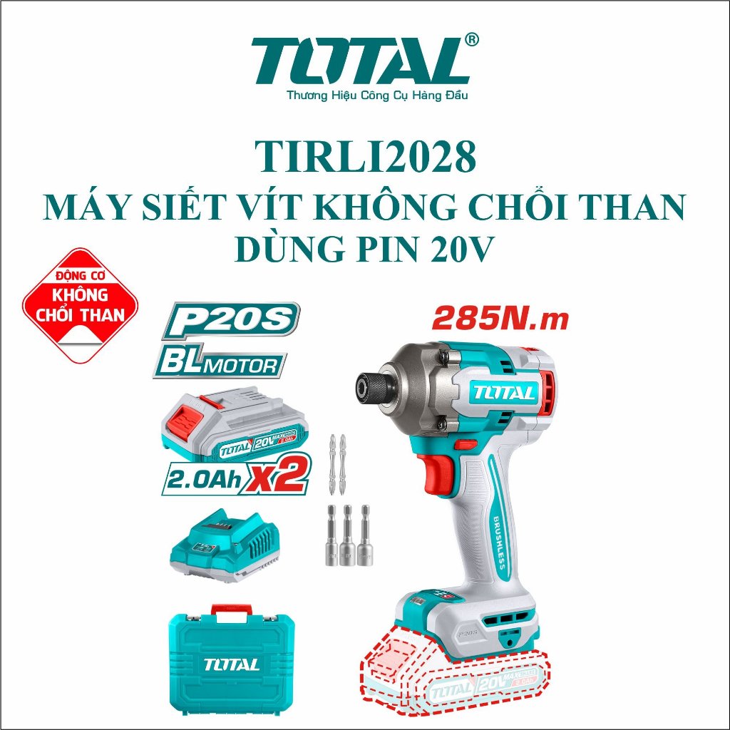 Máy siết vít không chổi than dùng pin 20V TOTAL TIRLI2028 mô-men xoắn ...