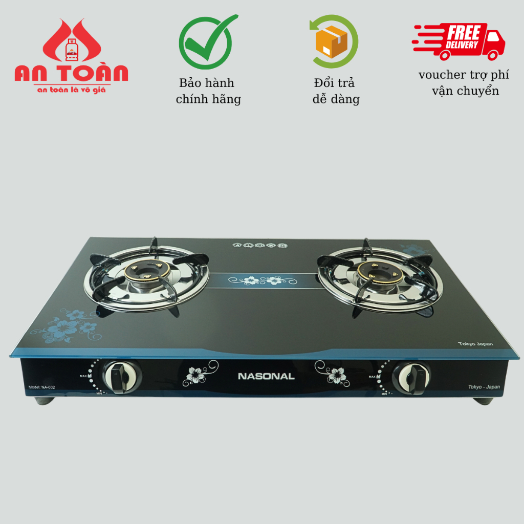 Bếp Gas Đôi Mặt Kính Cường Lực Nasonal BMWI, khung bếp inox, sen đồng ...