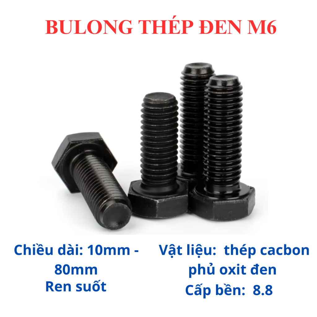 Bulong lục giác ngoài thép đen M6 đủ size từ 10mm - 80mm. Bulong lục ...