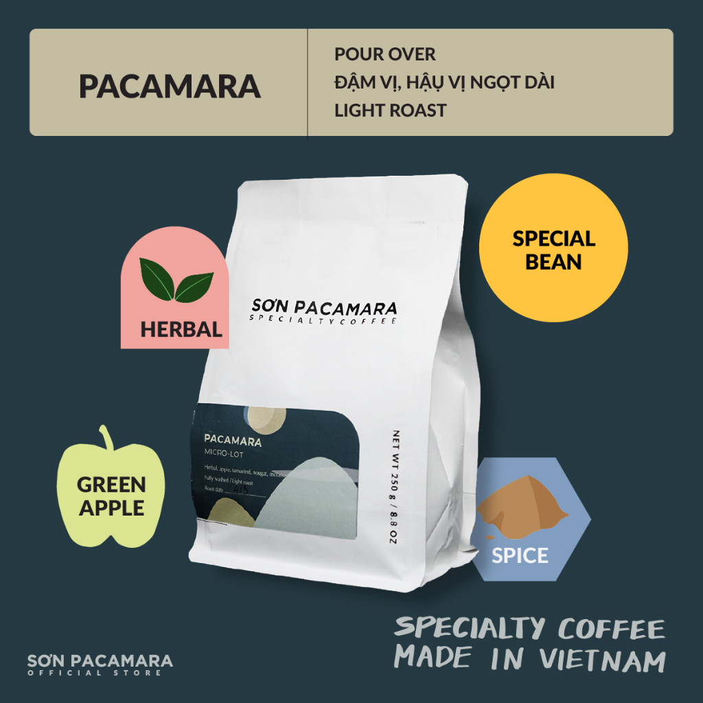 Cà Phê Sơn Pacamara Đặc Biệt Pacamara Specialty, Sơn Farm, Vị Ngọt Dày, Rang Nhạt, Gói 100gr ...