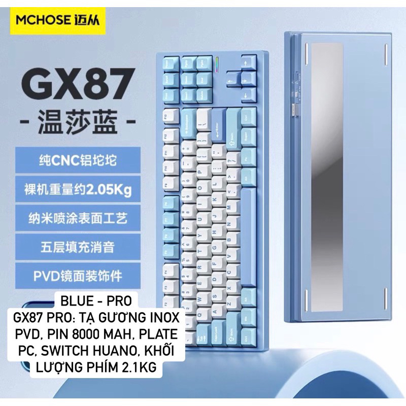 BÀN PHÍM CƠ mchose GX87 | full phím | nhôm 6063 ecoat màu xanh baby blue | Shopee Việt Nam