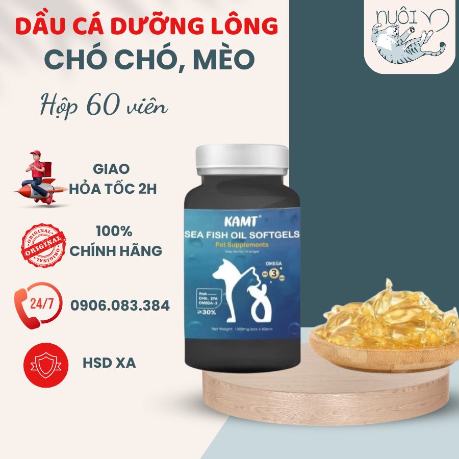 [Hỏa Tốc] Dầu cá hồi dưỡng lông cho chó mèo KAMT - ( lọ 60viên ...