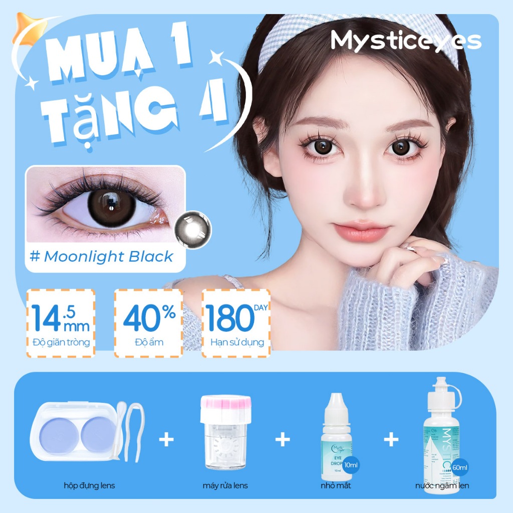 [mua 1 tặng 4] 0-6độ lens đen kính áp tròng lens xanh kính màu xám 14.0 ...