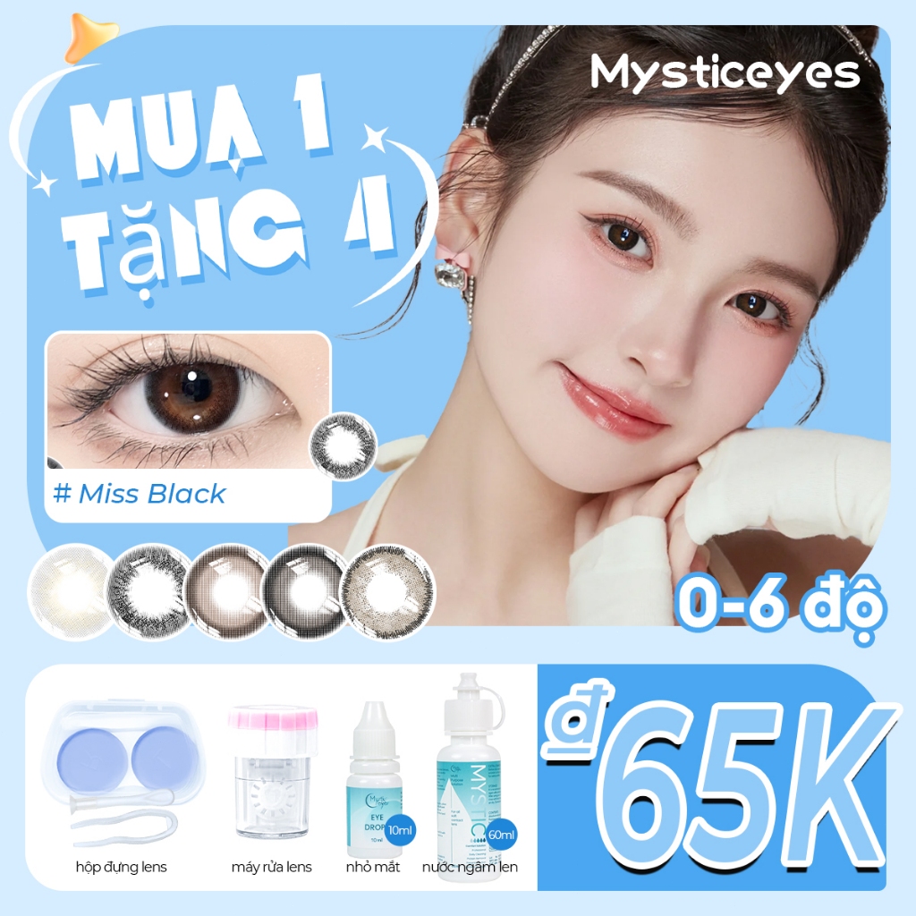 [mua 1 tặng 4] 0-6độ lens đen kính áp tròng lens xanh kính màu xám 14.0 ...