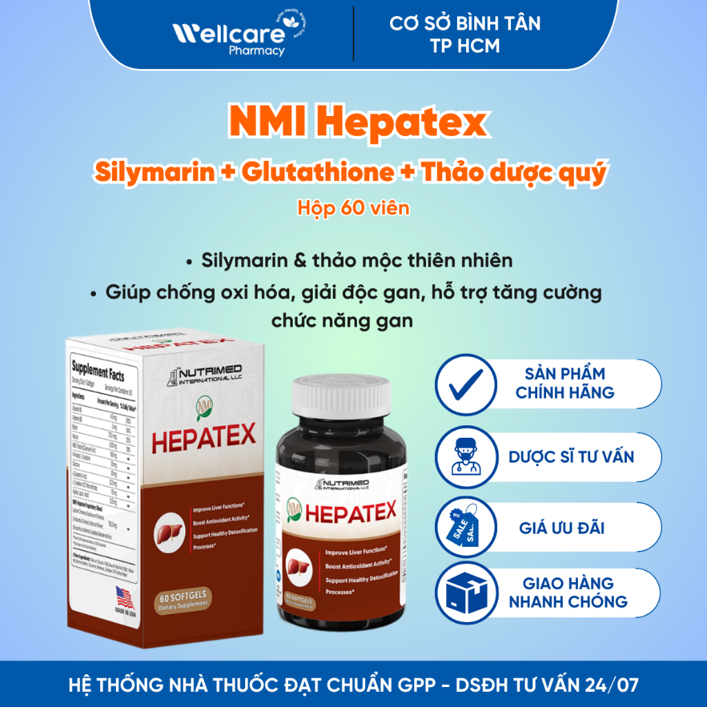 NMI Hepatex [Chính hãng] - Hộp 60 viên chống oxy hóa, giải độc, hỗ trợ ...